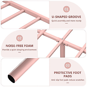 VECELO Twin Size Bed Frame with Headboard and Footboard, Heavy Duty Metal Slat Support, Platform Mattress Foundation, No Box Spring Needed, Easy Assembly, Light Pink