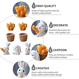 PRETYZOOM Easter Decoration Kit Bunny Miniature Straw Basket Carraot Figures Rabbit Bunny Fairy Garden Decor Dollhouse Ornament Micro Landscape Decor Cake Topper 7pcs