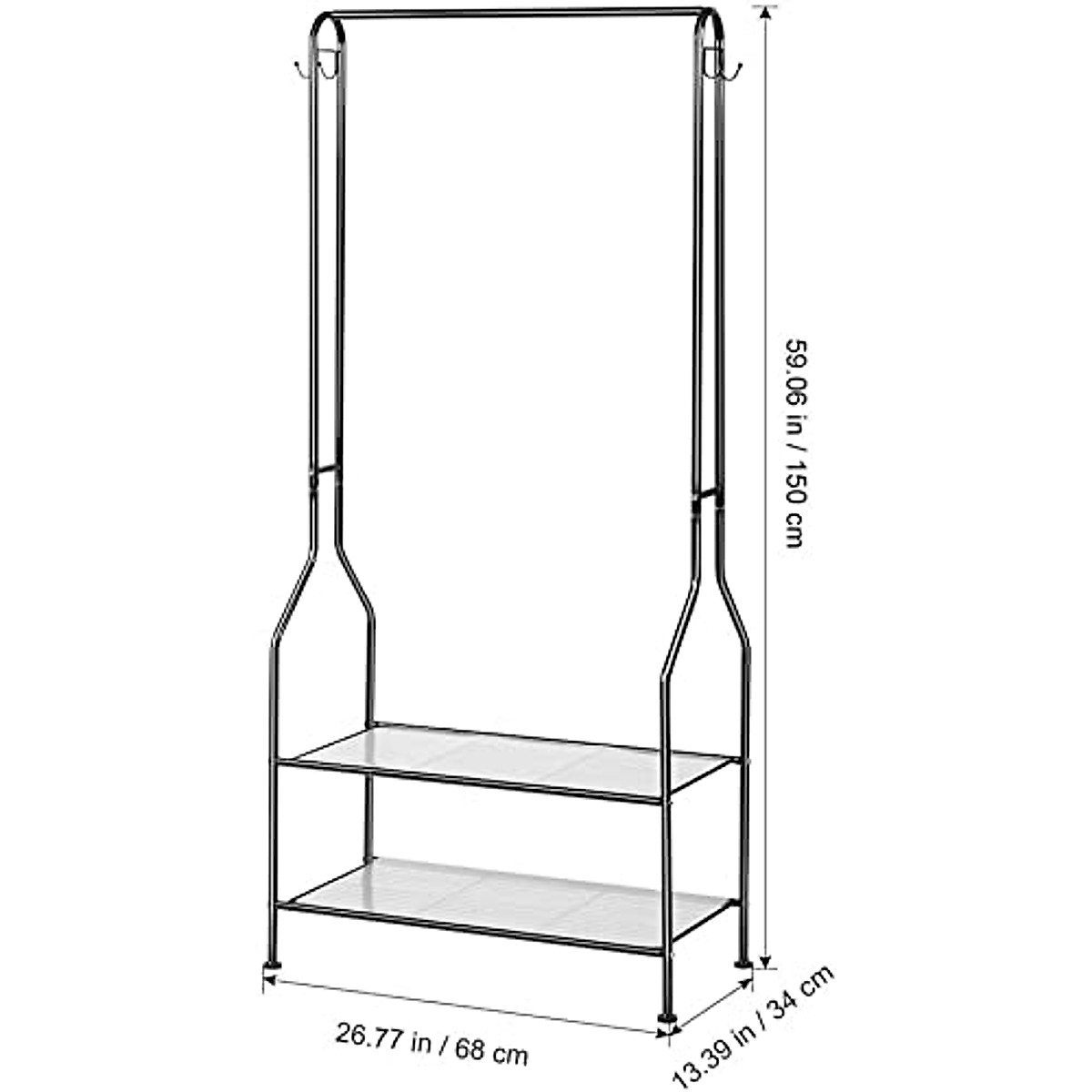 OSGP Heavy Duty Commercial Grade Clothing Garment Rack, 2-Tier Entryway Metal Coat Rack and Shoe Bench Storage Stand with Single Rod and 4 Hooks for Home Office Bedroom Max Capacity 66.1lbs, Black