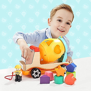 TOP BRIGHT Wooden Shape Sorter Truck Toys for Toddlers Preschool Game Learning Sort Toys Truck Toy Gift for Boys Girls 2 3 4 Year Old