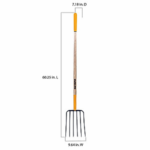 True Temper 1838200 6-Tine Steel Fork Pitchfork with Hardwood Handle 48 in, for Transferring Manure, Mulch with Cushion Grip