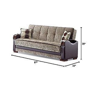 BEYAN Rochester Collection Convertible Folding Sofa Sleeper Bed with Storage Space, Includes 2 Pillows, Brown