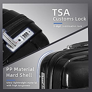imiomo Luggage Hardside Suitcase Sets,3 Piece Travel Luggage Sets with Spinner Wheels,Lightweight PP Luggae Sets Clearance with TSA Lock (Black)