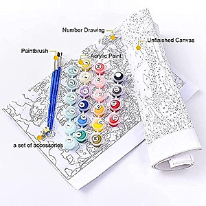 CAYUDEN Paint by Numbers for Adults, 16 x 20 Acrylic Paint by Numbers for Adults Beginner Kids Numbers Painting Kit with 3 Brushes Castle Night Watercolor Paints Adult Paint by Numbers Kits Canvas