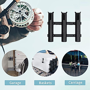 BigTron Fishing Rod Holder Bracket, Tube 3 Rod Rack, Fishing Rod for Boat Kayak Garage Storage or Truck with Screws Side-Mount (Black) (3)