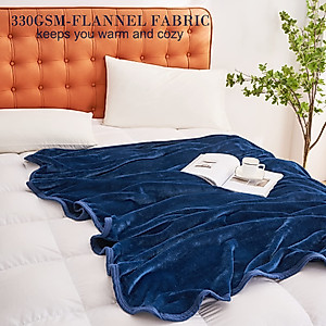 ELNIDO QUEEN Fleece Throw Blanket for Couch Navy Blue - 330GSM Lightweight Fuzzy Cozy Soft and Cooling Blankets for Sofa, Bed, 50x60 inches