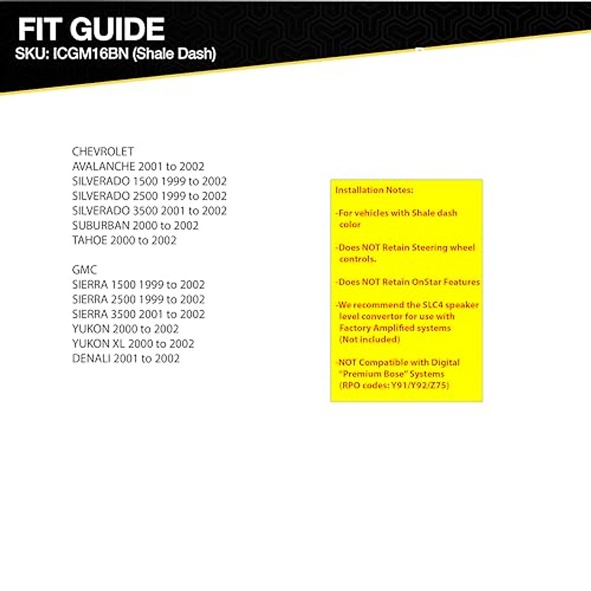 SCOSCHE Install Centric ICGM16BN Compatible with Select 1999-2002 GM Trucks ISO Double DIN Shale Complete Basic Installation Solution for Installing an Aftermarket Stereo,Black