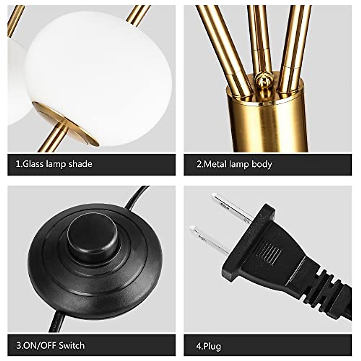 paugeory Hotel Floor Lamp-3 Lights Floor Lamps for Living Room, Modern Tripod Standing Lamp Gold Plating, 28w Flexible Warm Light and Off-White Glass Lampshade, Bedroom Office Hallway (with Bulb)