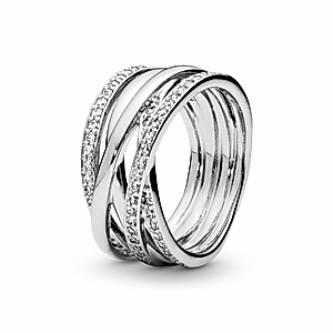 Pandora Sparkling & Polished Lines Entwined Ring - Sterling Silver Ring for Women - Gift for Her - Sterling Silver with Clear Cubic Zirconia - Size 7.5