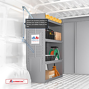 AA Products Inc. SH-4303 Steel Van Shelving Storage System Fits for NV200, Transit Connect 2014+ and Chevy City Express, Contoured Shelving Unit, 32" W x 43" H x 13" D