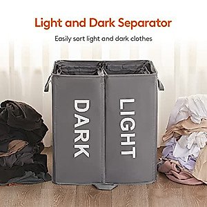 Lifewit 136L Double Laundry Hamper with Lid and Removable Laundry Bags, Large Divided Hamper, Collapsible 2 Section Laundry Basket with Handles for Bedroom, Bathroom, College Dorm, Laundry Room, Grey