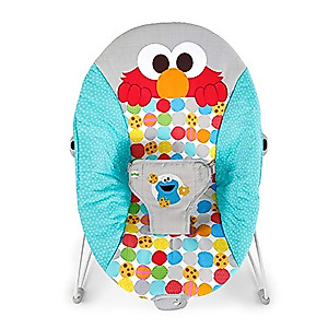 Bright Starts Sesame Street Baby Bouncer Soothing Vibrations Infant Seat - I Spot Elmo! with Cookie Monster and Big Bird - Removable-Toy Bar, 0-6 Months Up to 20 lbs