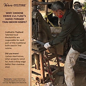 Verve Culture Artisan Forged Steel Thai Moon Knife - Authentic Traditional Carbon Steel Knife Hand Crafted in Thailand