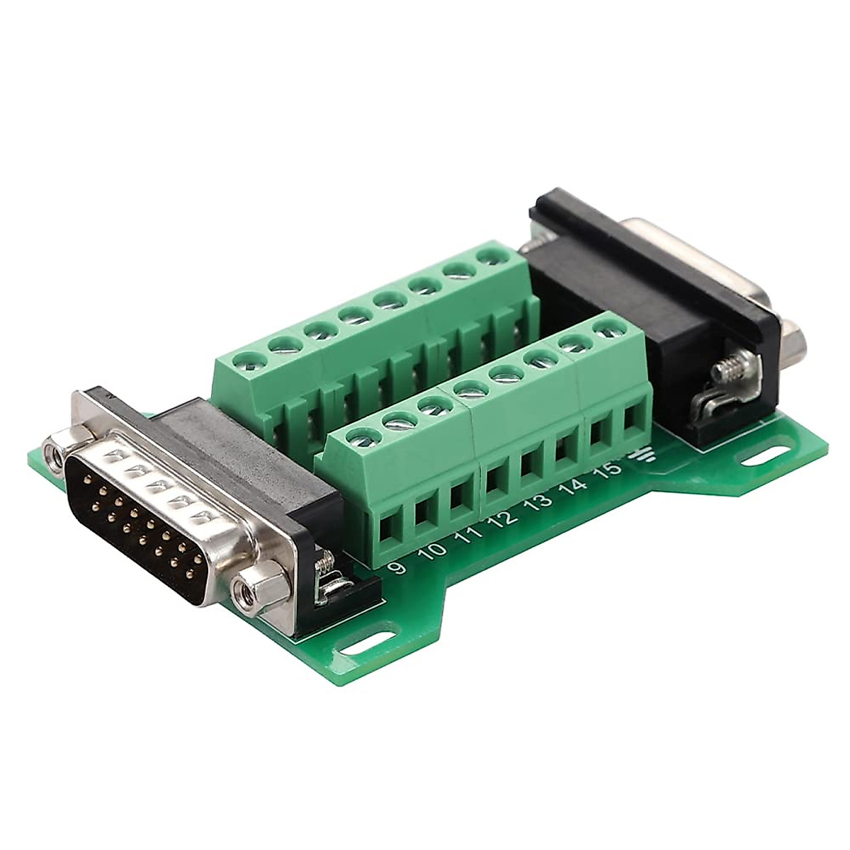 Jienk DB15 Male to Female Terminal Breakout Board, RS232 D-SUB Serial to 15pin Port Terminal Block Gender Changer Connector
