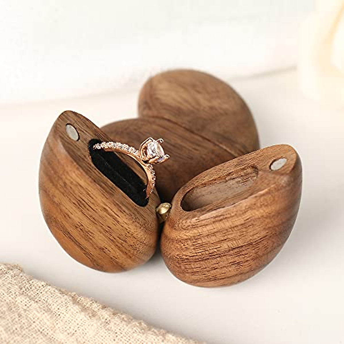Wooden Ring Box Heart Shaped Ring Box for Wedding,Proposal,Engagement Ring Box,Wood Ring Case Wood Ring Holder Gift (True Love Eternal Black Walnut)