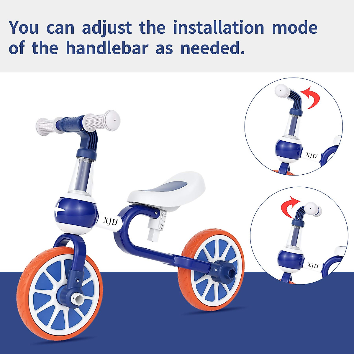 XJD 3 in 1 Kids Tricycles for 12 Month to 3 Years Old Toddler Bike Kids Trike Boys Girls Trikes for Toddler Tricycles Baby Bike Infant Trike with Adjustable Seat Height and Removable Pedal (Blue)