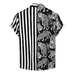 VATPAVE Mens Hawaiian Flamingo Shirts Casual Tropical Short Sleeve Button Down Shirt Summer Beach Shirts Small Black Leopard Beach