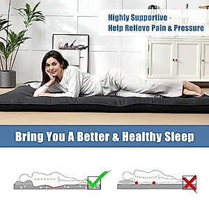 Natsukage Futon Mattress Tatami Mat Folding Mattress Camping Mattress Kids Play Mat Thicken Sleeping Mattress for Floor Folding Mattress, Full Size, Black