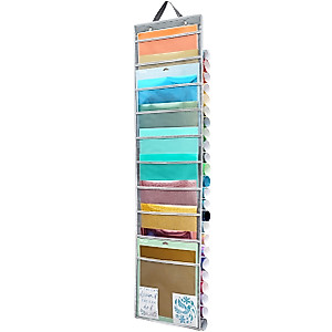 Hanging Vinyl Organizer, Double-Sided, ZENXUS 25 Compartments Roll Storage, Backside 10 Pockets for 12x12 Vinyl Sheet, Cardstock, Scrapbook Paper, Door Hooks Included