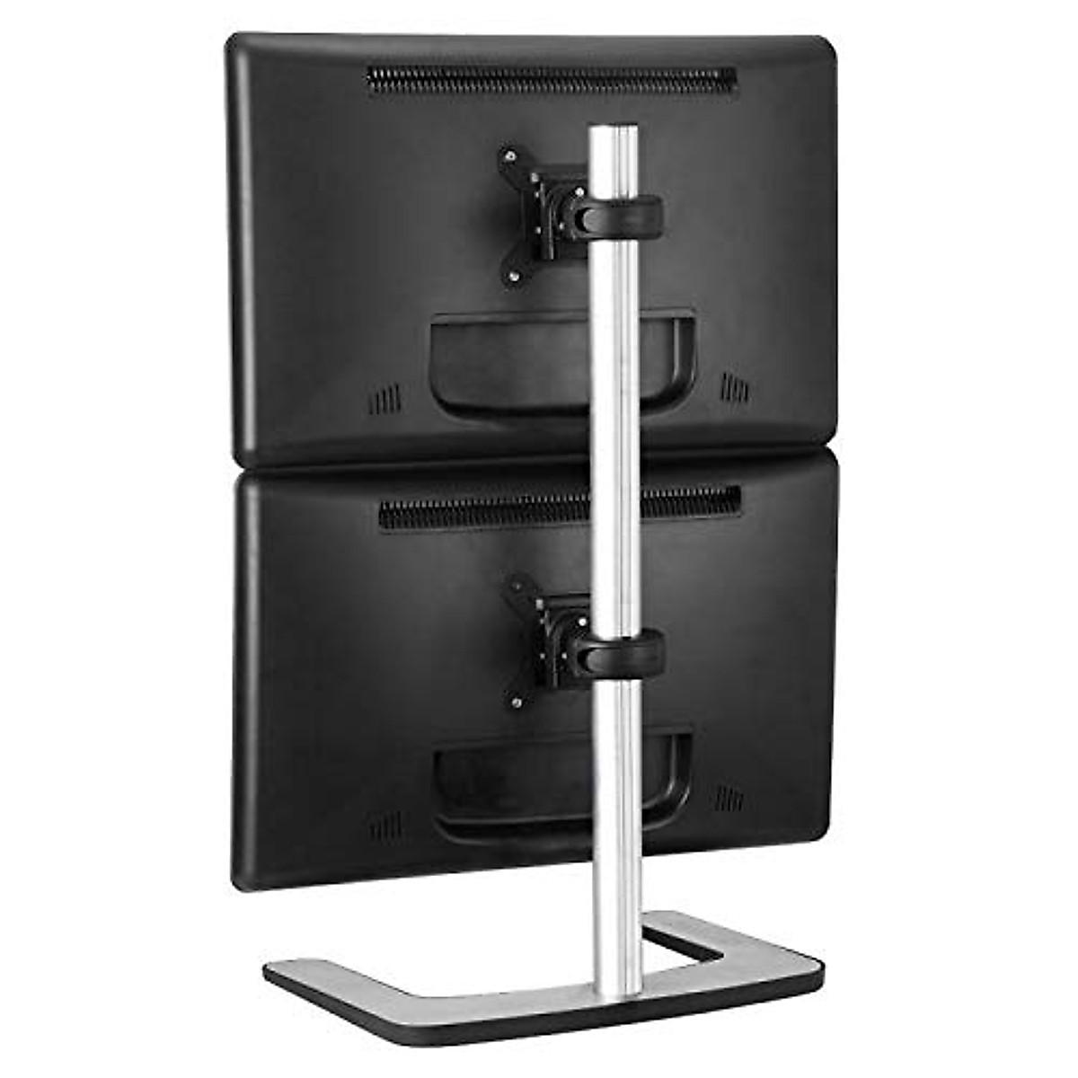 Atdec dual stack or single monitor desk Mount - Freestanding base - Load screen monitors up to 26.5lb flat or 20lb curved - VESA 75x75, 100x100 - Quick display release, tilt, pan, landscape/portrait