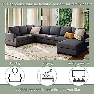 Merax Modern Large Upholstered U-Shape Sectional Sofa, Extra Wide Chaise Lounge Couch for Living Room, Dark Grey
