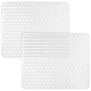 Coopay 2 Pack Kitchen Sink Mat PVC Eco-friendly Kitchen Stainless steel/Porcelain Dish Drying Pad Sink Protector for Bottom of Kitchen Sink, Triangular Hole Design, 12.6 x 10.5 Inches (Clear)
