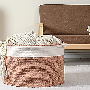 Large Cotton Rope Basket, 22"D x 14"H Extra Large Storage Basket, Soft Woven Baskets for Storage, Pillow, Clothes, Towel, Toys, Cushions, Throw Blanket Basket for Living Room