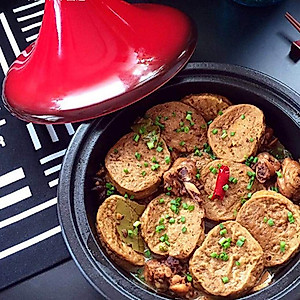 MYYINGBIN Tagine Enameled Cast Iron Pot with Ceramic Lid for Different Cooking Styles and Temperature Settings, Lead Free Slow Cooker, Red