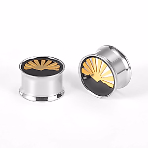 TBOSEN 2PCS Sunrise Style Plugs and Tunnels for Ears Stainless Steel Ear Gauges Piercing Hangers Expander Stretchers 0g-1'' in 8mm-25mm