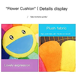 Sunflower Flower Plush Pillow Floor Pillow Cushion Seat Smiling Face Sunflower Stuffed Plush Toy Doll Cushion Pillow Home Bedroom Decor Rainbow Smiley Face Flower Pillow (16.5in, Black +White)