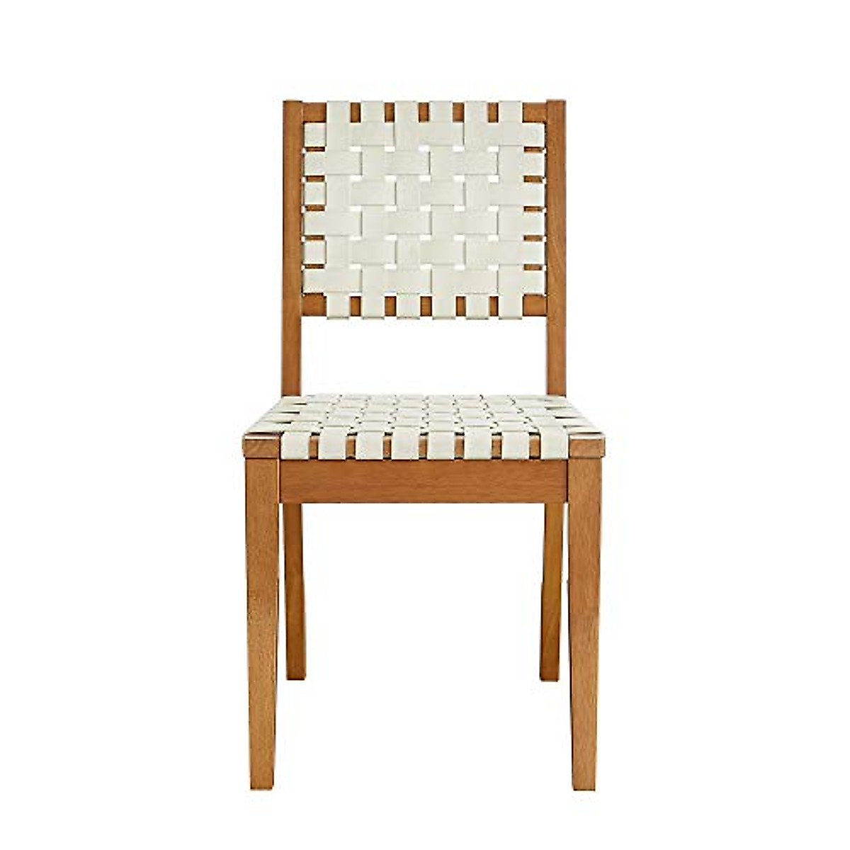 Amazon Brand - Rivet Faux Leather Woven Dining Chair with Wood Frame, Set of 2, 22"D x 18"W x 36"H, Light Beige