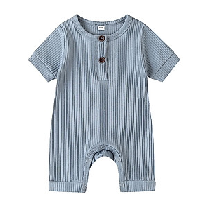 RELABTABY Newborn Baby Boy Girl 2 Pack Romper Unisex Infants Summer Solid Button Onesie Jumpsuit Outfits Clothes