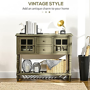 HOMCOM Vintage Console Table with 2 Drawers and Cabinets, Retro Sofa Table for Entryway, Living Room and Hallway, Light Grey