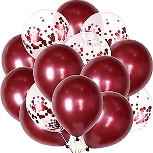 12 Inch Latex Burgundy Balloons Wine Balloons Confetti Balloons for Wedding Bridal Shower Birthday Party Anniversary Decoration & Women Party,110 Piece