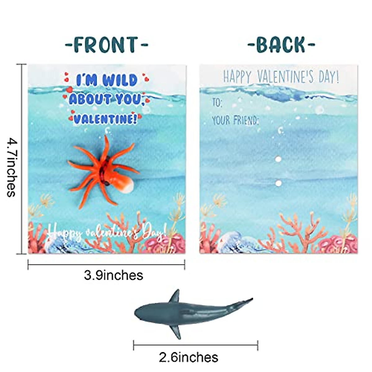 POPGIFTU 36 Pack Valentines Day Cards with Sea Animal Toys for Kids, Valentines Gift Set , Fun Valentines Party Favors for Boys Girls, Classroom Exchange Treat Prizes Bulk for School Class Teacher