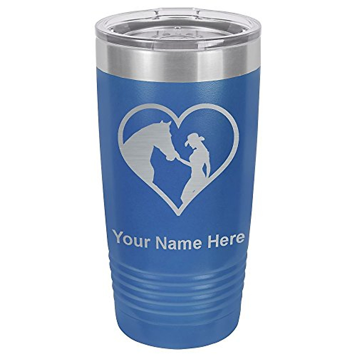LaserGram 20oz Vacuum Insulated Tumbler Mug, Horse Cowgirl Heart, Personalized Engraving Included (Dark Blue)