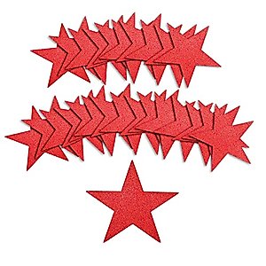 50pcs Glitter Star Cutouts, 6inch Twinkle Star Glitter Paper Confetti Star Shape Paper Cut Outs for Bulletin Board Classroom Wall Party Supplies (Red)