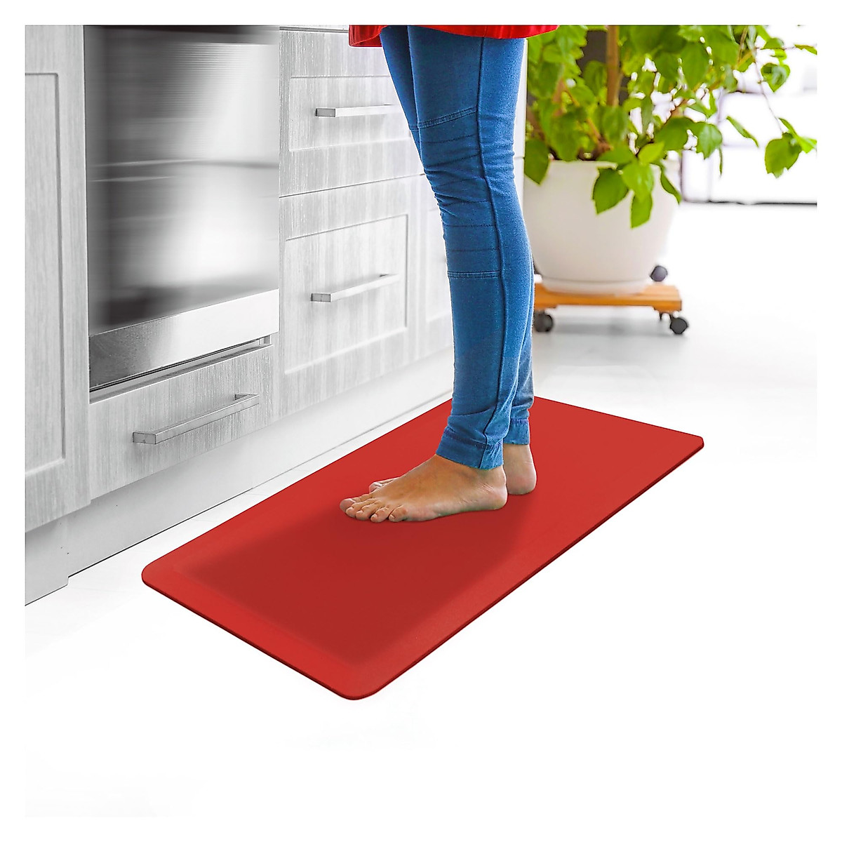 Ultralux Anti-Fatigue Standing Comfort Mat, Thick Non-Slip Cushioned Kitchen Floor Mat 3/4” Thick 16” x 24” Premium Durable Ergonomic Multi-Use Standing Support Pad, Home, Office, Kitchen Rug, Red