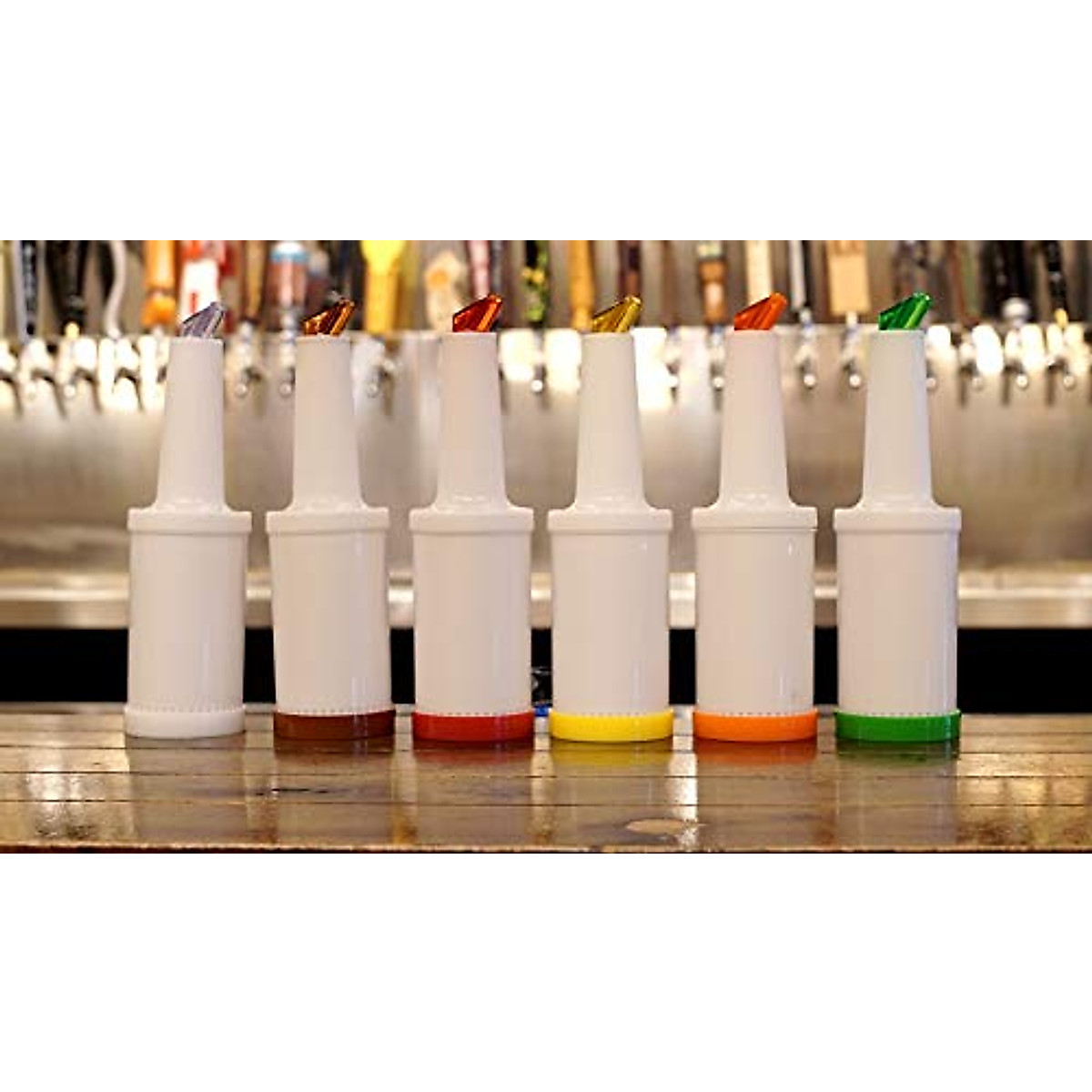 Winco Set of 6 - Flow-N-Stow Fruit Juice & Liquor Bar Pour Bottles 1 Quart (32 oz.)