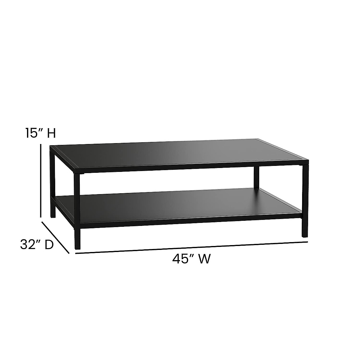 Flash Furniture Metal Indoor/Brock Outdoor Coffee Table with Lower Shelf - Black Steel Coffee Table for Business or Home Use - Modern Square Leg Frame