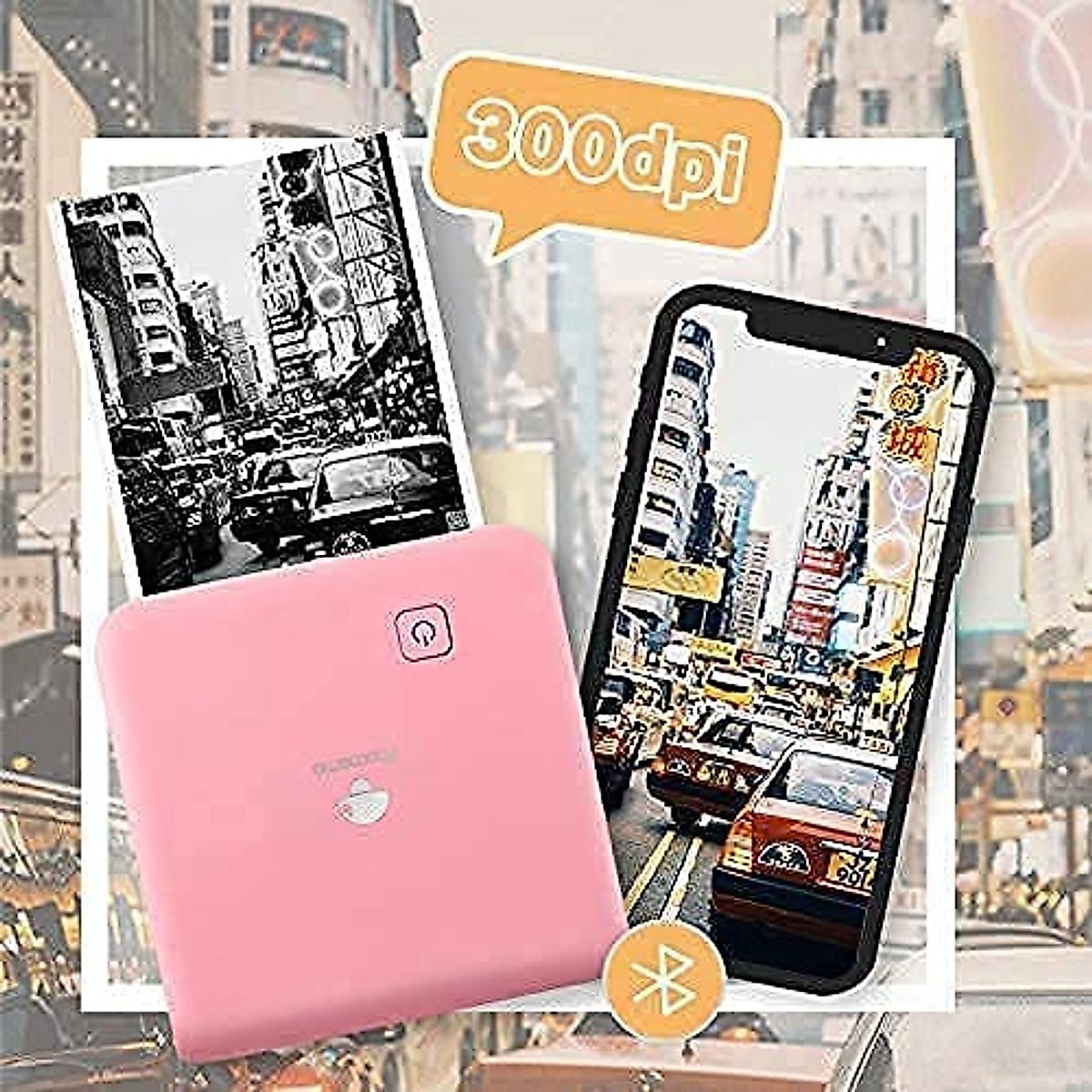 Phomemo M02 Pro Pocket Printer - with 3 Rolls Transparent Gold Paper， Compatible with iOS + Android for Plan Journal, Study Notes, Art Creation, Work, Gift