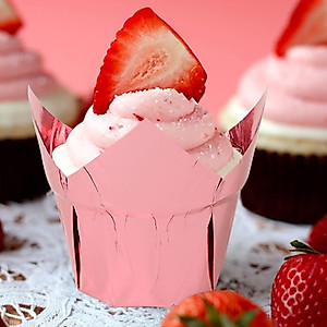 Webake Tulip Cupcake Liners, 100pcs Gold Muffin Liners Baking Cups, 3.5 Ounce Disposable Rose Gold Cupcake Cups, Jumbo Aluminum Foil Cupcake Wrappers for Party, Wedding, Birthday, Christmas