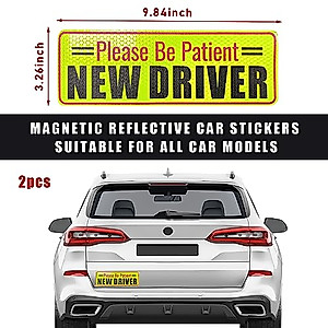 Ziciner 2 PCS Student Driver Magnet for Car, Reflective New Driver Vehicle Safety Signs, Please Be Patient Student Driver Magnet Decals, Beginner Safety Warning Bumper Magnet Signs (Style 7)