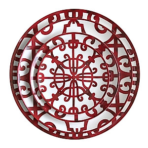 OUSIKA Plates Four-Piece Ceramic Plate Hand-Painted Red Art Creative Round Tableware Dinner Plate Set Wedding Pasta Charging Plate Plate (Color : Green)