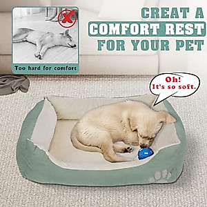 Kphico Pet Bed,25 Inch Rectangle Dog Bed with Non-Slip Bottom and Supportive Side Wall,Removable Washable Side Square Dog Bed for Indoor Medium Dog and Large Cats-Beige Green