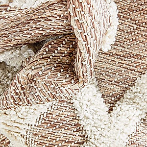 Well Woven Cenar Beige Flat-Weave Hi-Low Pile Diamond Medallion Stripes Moroccan Tribal Area Rug (7'10" x 9'10")