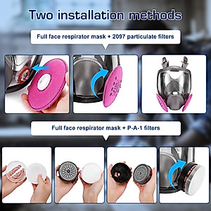 LQIQIZ Reusable Full Face Respirator Mask, Gas Mask Survival Nuclear and Chemical w/Activated Carbon Filter for Painting Dust (6800 with P-A-1 Filter and 2097 Filters)