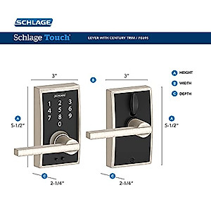 Schlage FE695 CEN 622 LAT Touch Century Lock with Latitude Lever, Electronic Keyless Entry Lock, Matte Black