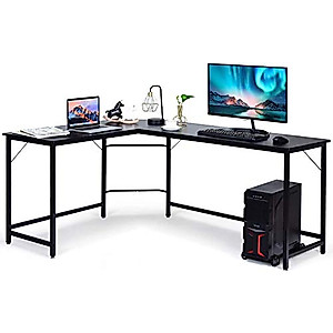 Tangkula L-Shaped Desk, 66 Inch Home Office Computer Desk PC Laptop Study Table with CPU Stand & Spacious Surface, Computer Workstation with Adjustable Foot Pads, Black