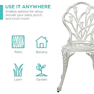 Best Choice Products 3-Piece Outdoor Rust-Resistant Cast Aluminum Patio Bistro Set w/Tulip Design, Antique Finish - White